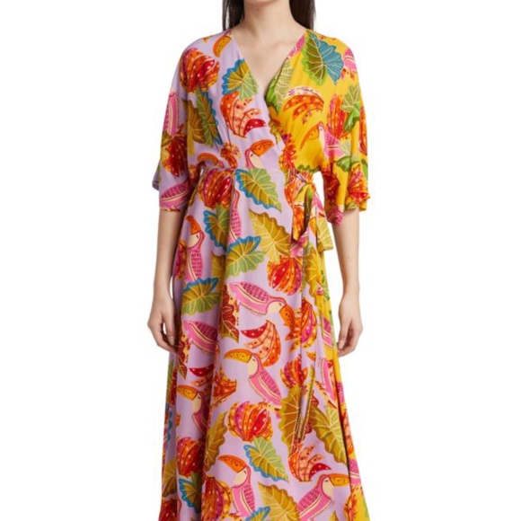FARM Rio | Dresses | Farm Rio Mixed Beaks Bananas Maxi Wrap Dress ...